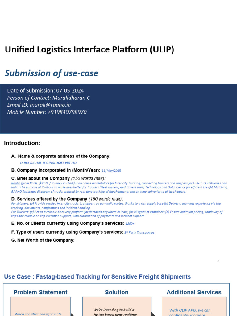 ULIP FastagTrackingUseCase | PDF | Cargo | Truck Driver