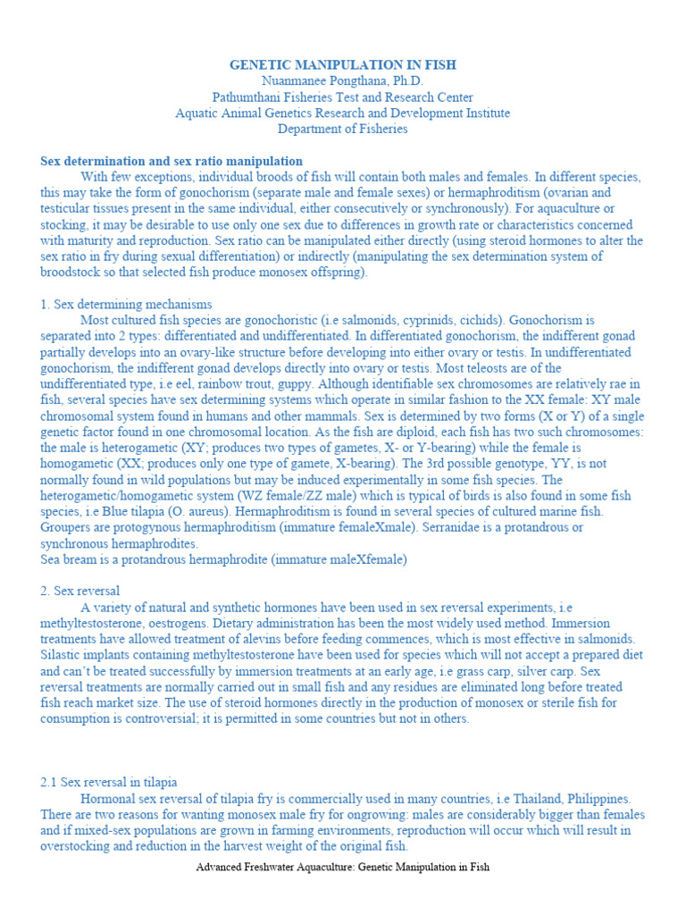 Fish Genetic Manipulation | PDF | Ploidy | Meiosis