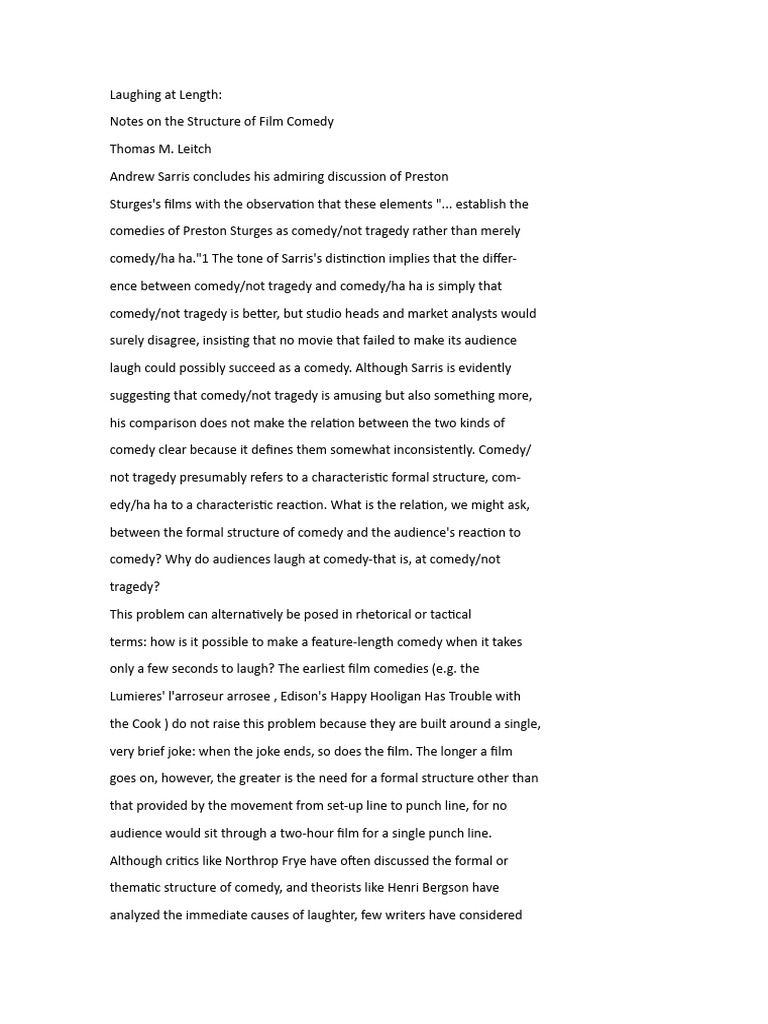 Laughing at Length - Notes On The Structure of Film Comedy Thomas M ...
