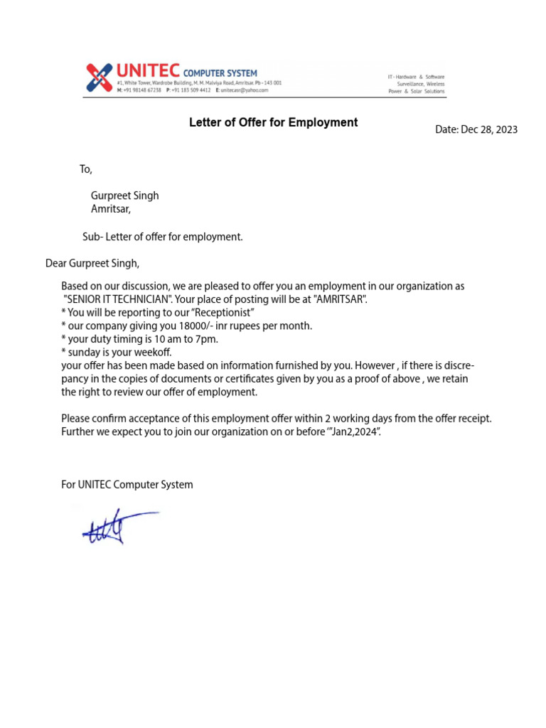 Offer Latter | PDF