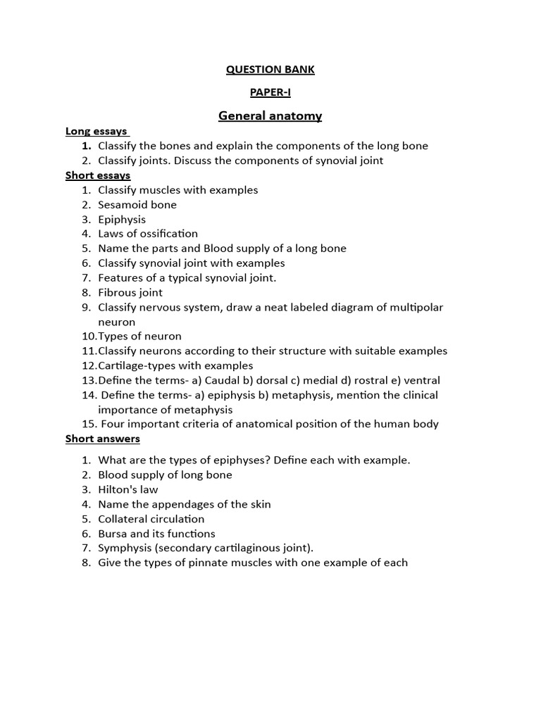 Paper-I Question Bank | PDF | Lung | Foot