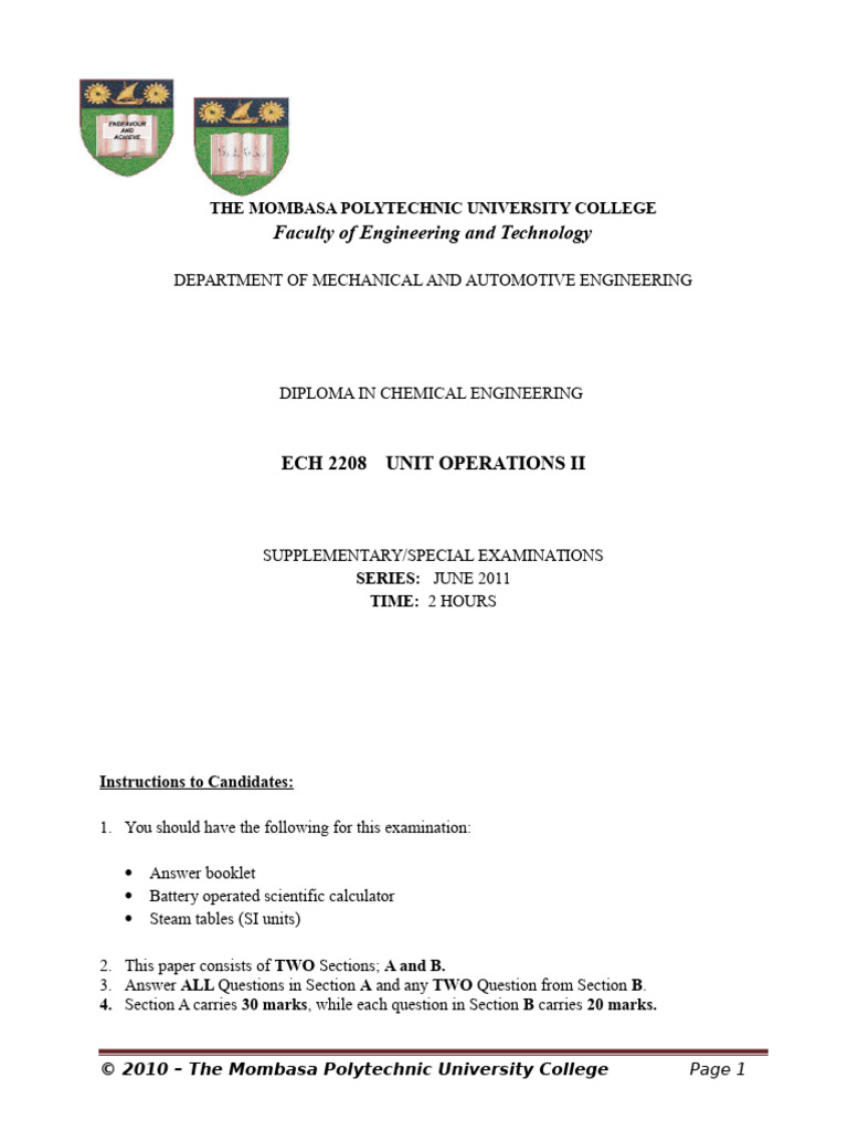 Unit Operations II Exam - Chemical Engineering | PDF | Potassium ...
