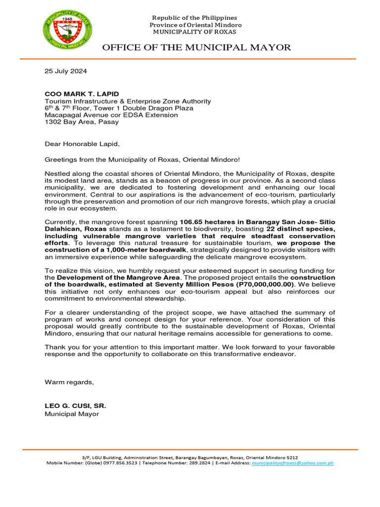 Letter To COO Mark T. Lapid Final | PDF | Mangrove | Environmental Science