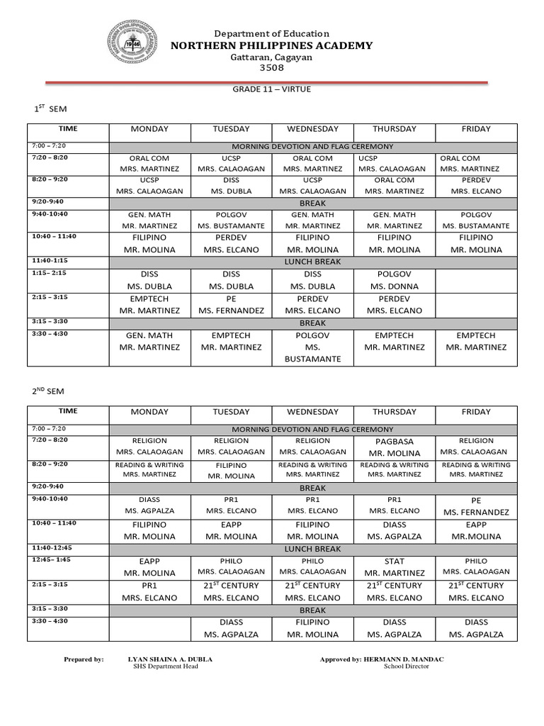 SHS Official Sched 24 25 | PDF | Philippines
