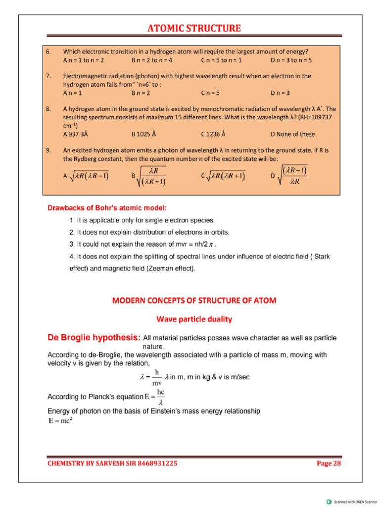 Atomic Structure 2024 Teaching Note | PDF