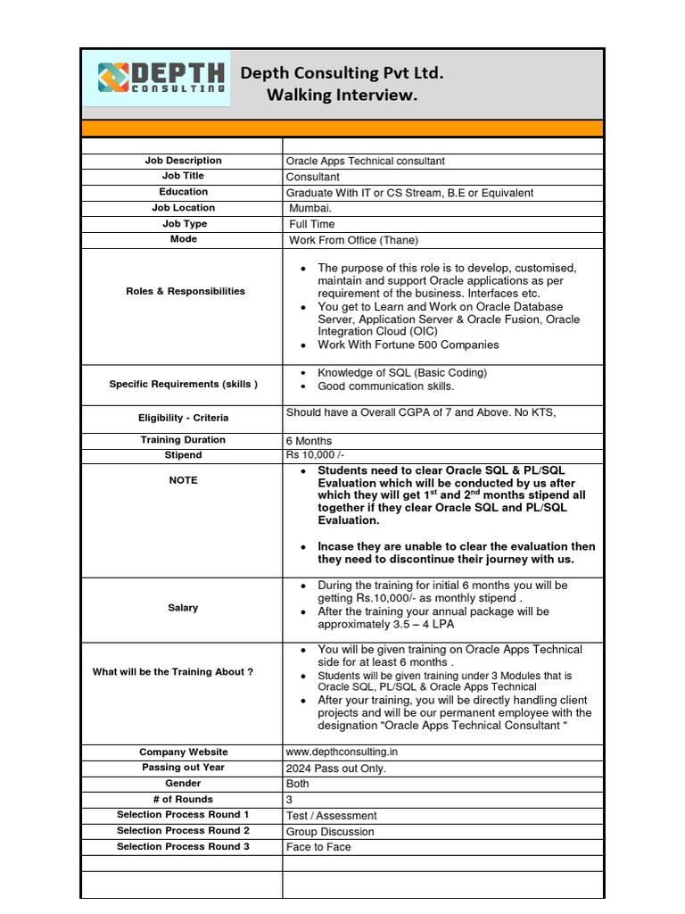 Job Description Oracle Technical Consultant | PDF | Oracle Corporation ...