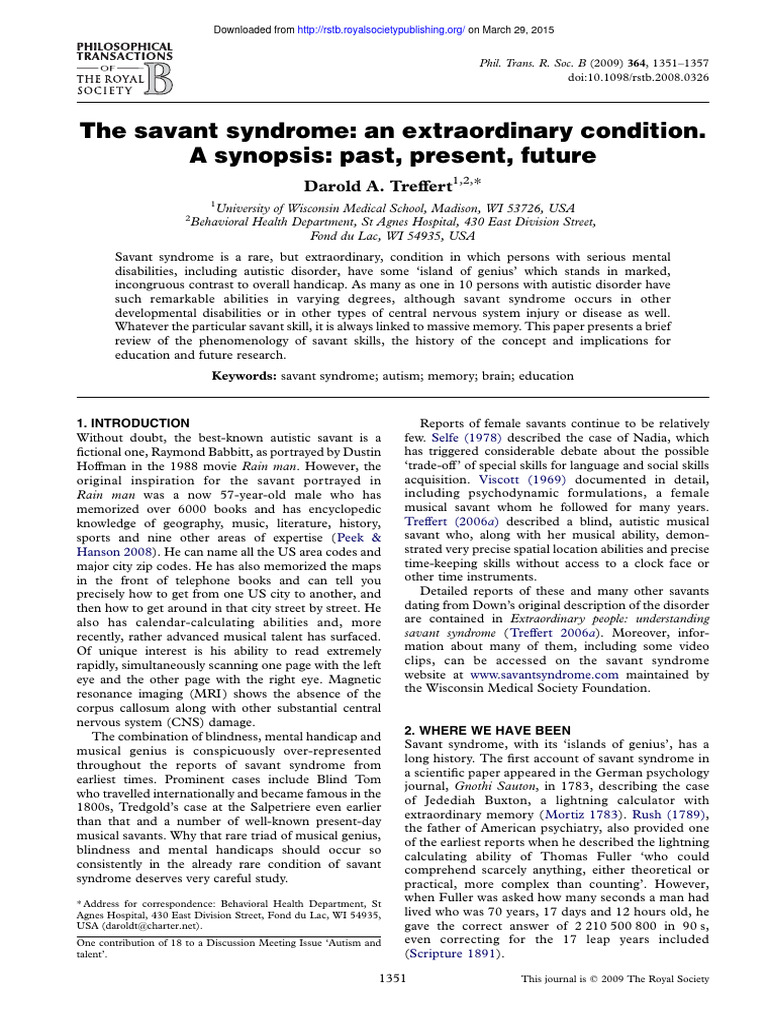 Savant Syndrom Paper | PDF | Autism Spectrum | Memory