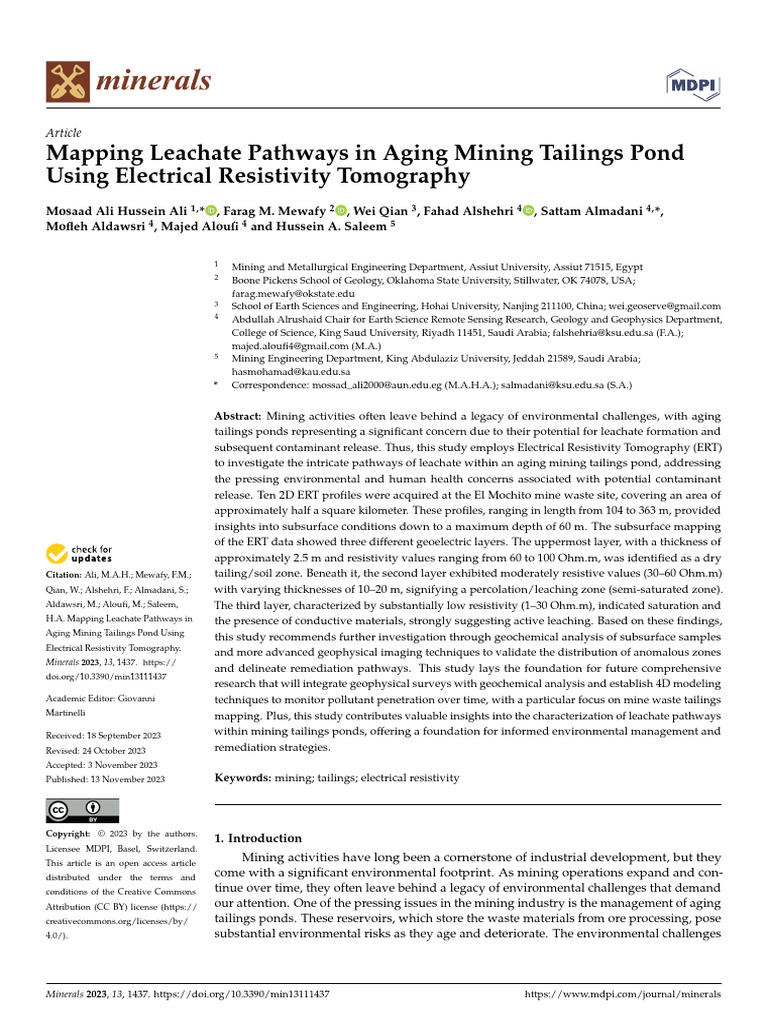 Mapping Leachate Pathways in Aging Mining Tailings | PDF | Electrical ...