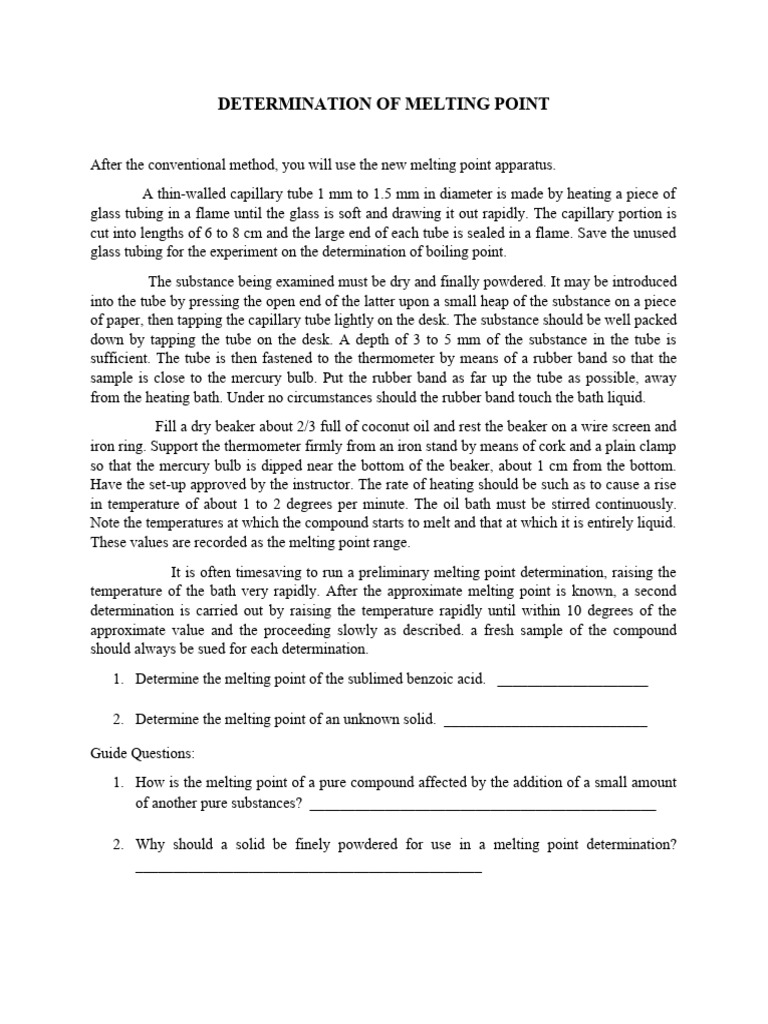 Determination of Melting Point and Boiling Point | PDF | Melting Point ...
