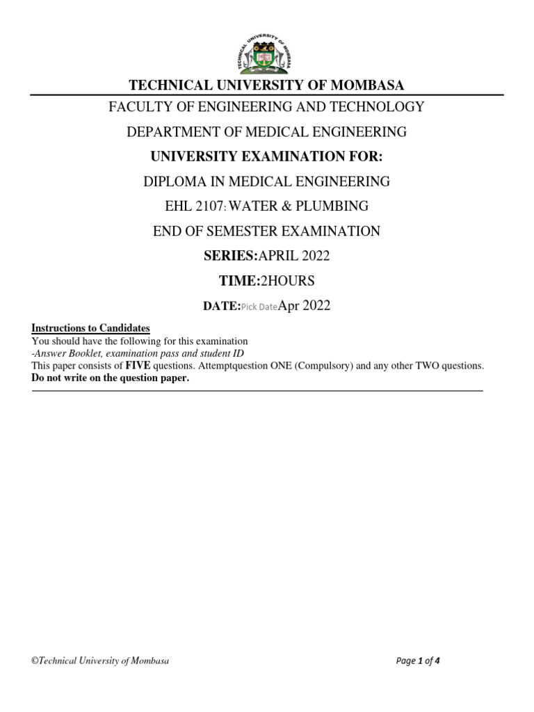 EHL 2107 Water & Plumbing Ord | PDF | Plumbing | Pipe (Fluid Conveyance)