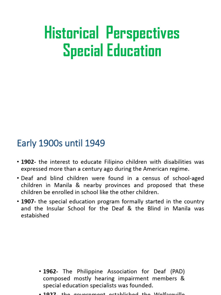 Historical Perspectives (Philippines) Pdf | PDF | Special Education | Disability