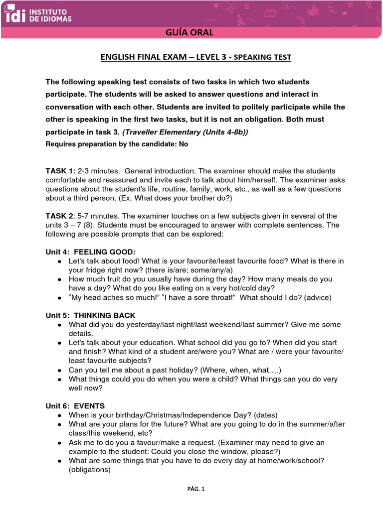 Guía Oral Inglés Nivel 3 | PDF | Wellness