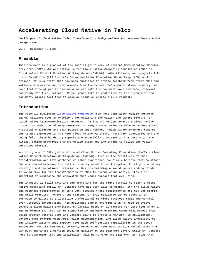 Accelerating Cloud Native in Telco | PDF | Cloud Computing | Scalability