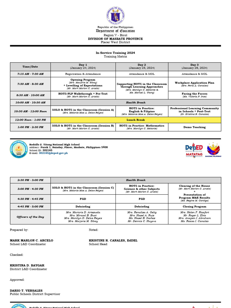 Training Matrix (InSeT 2024) | PDF