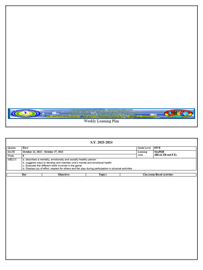Mapeh 5 WLP (QTR 1 - Wk9) | PDF