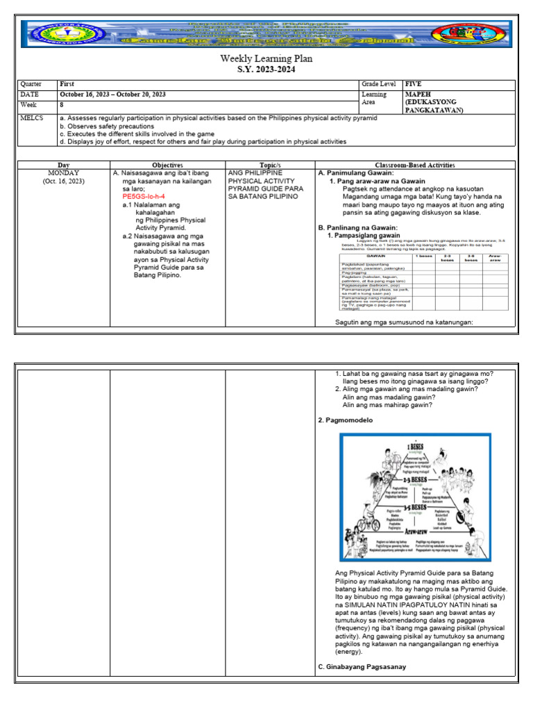 Mapeh 5 WLP (QTR 1 - Wk8) | PDF