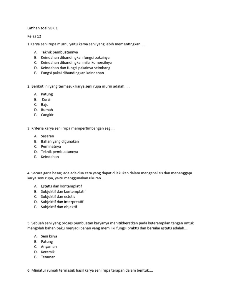 Soal SBK 12 Fix | PDF | Griya & Taman