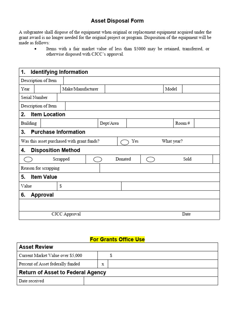 Sample Asset Disposal Form Template | PDF
