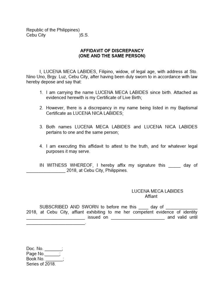 Affidavit of Name Discrepancy | PDF | Social Science | Law