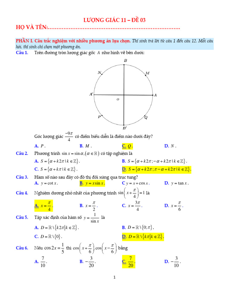 De 03 Luong Giac 2025 | PDF