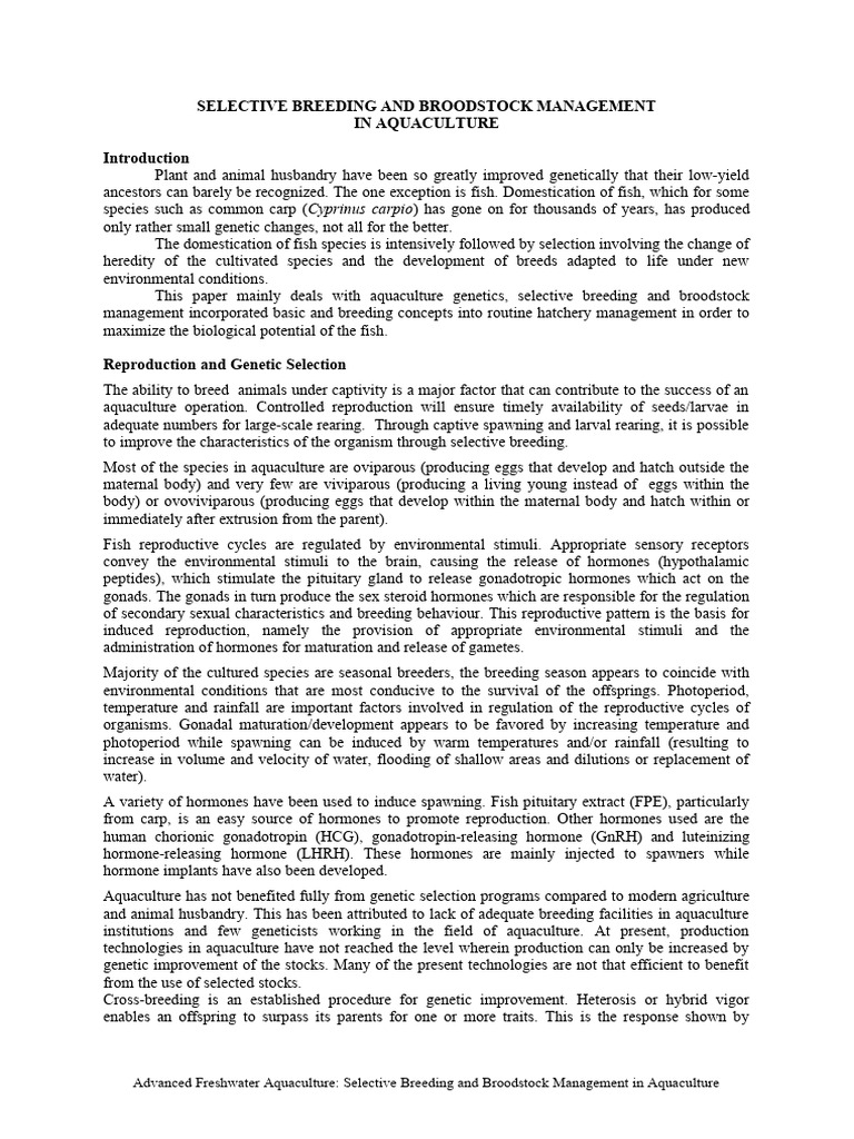 Selective Breeding In Aquaculture Pdf Selective Breeding Natural