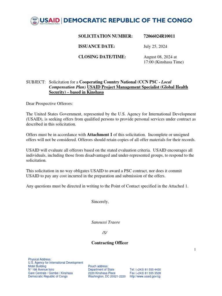 Solicitation - USAID Project Management Specialist Global Health ...