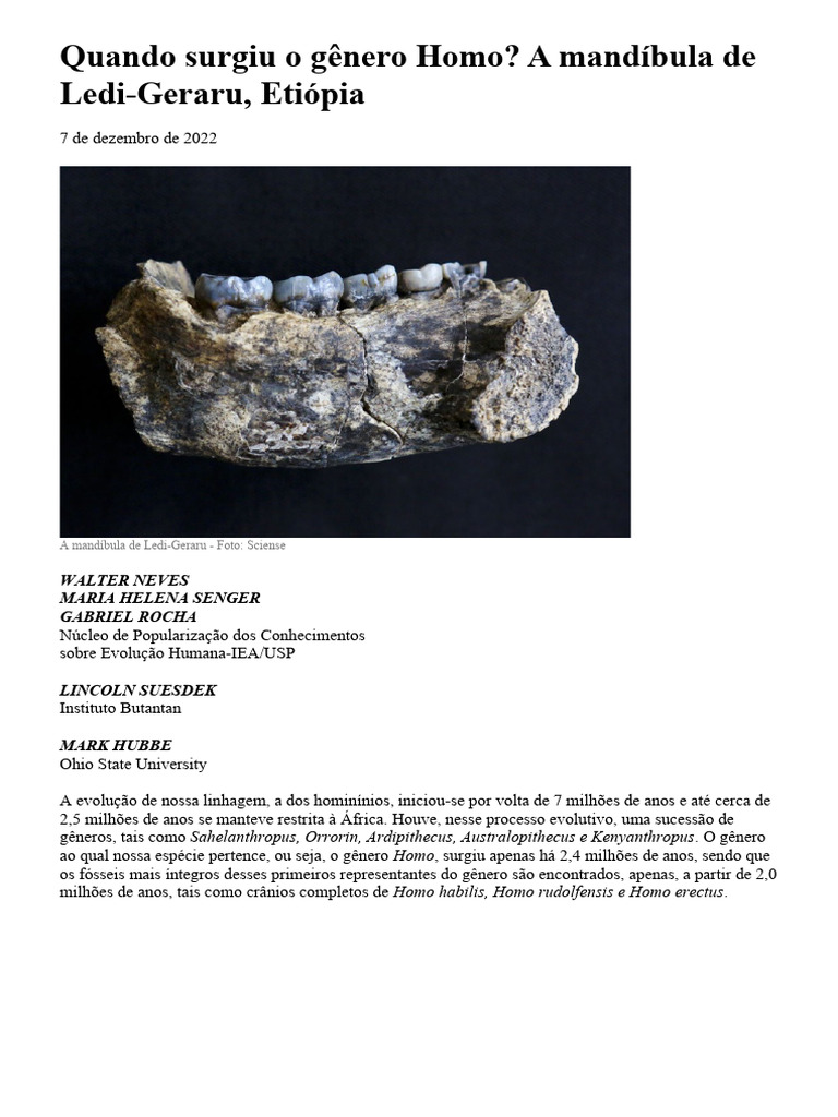 Mandíbula de Ledi-Geraru e o Gênero Homo | PDF | Homo