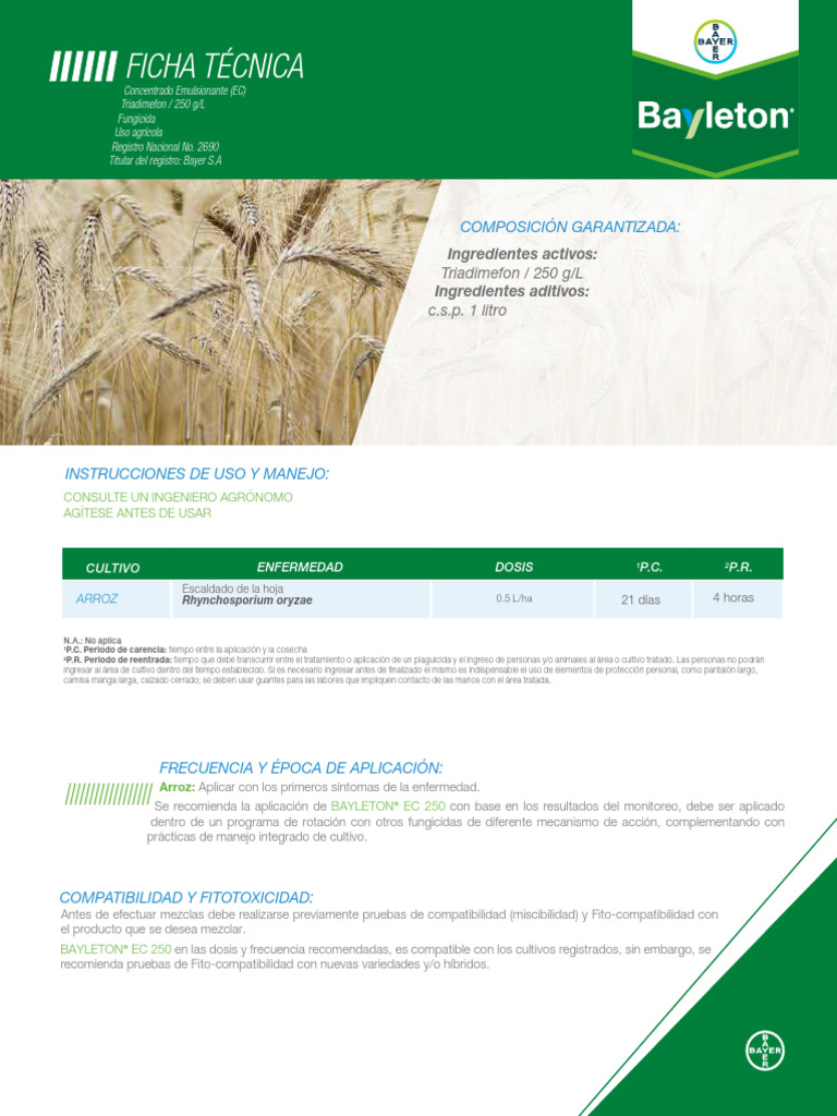 Bayleton Bayer Ficha Tecnica Colombia | PDF | Agua | Agricultura