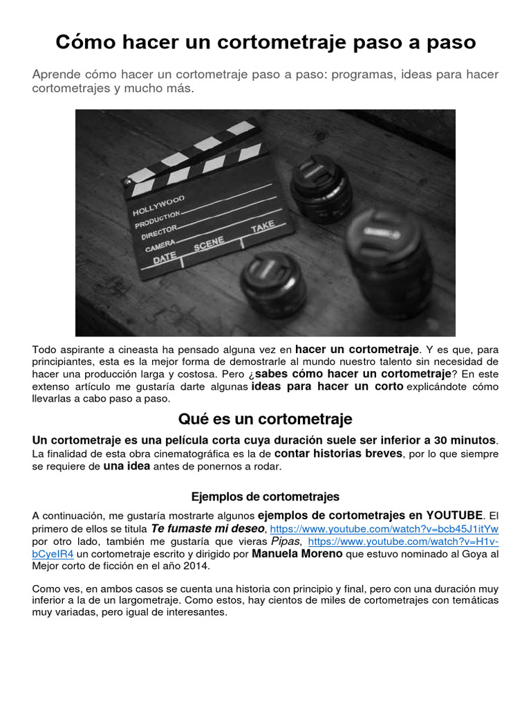 Cómo hacer un cortometraje paso a paso | PDF | Crecimiento personal y ...