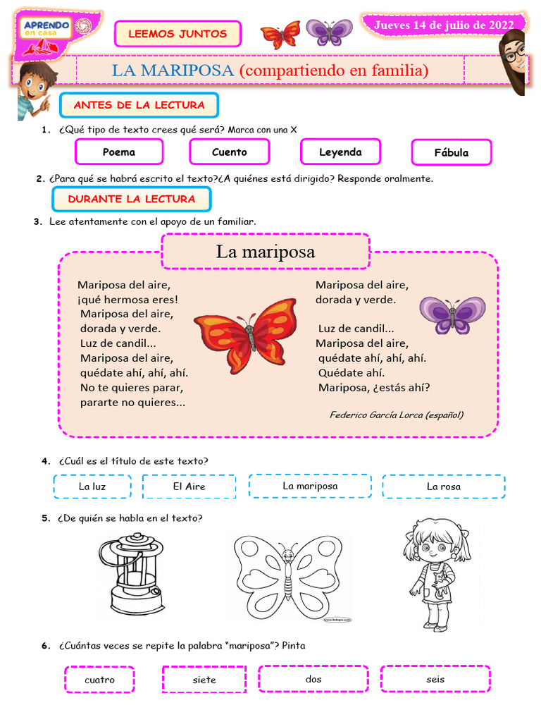 Leemos Juntos La Mariposa | PDF | Artes del lenguaje y disciplina ...