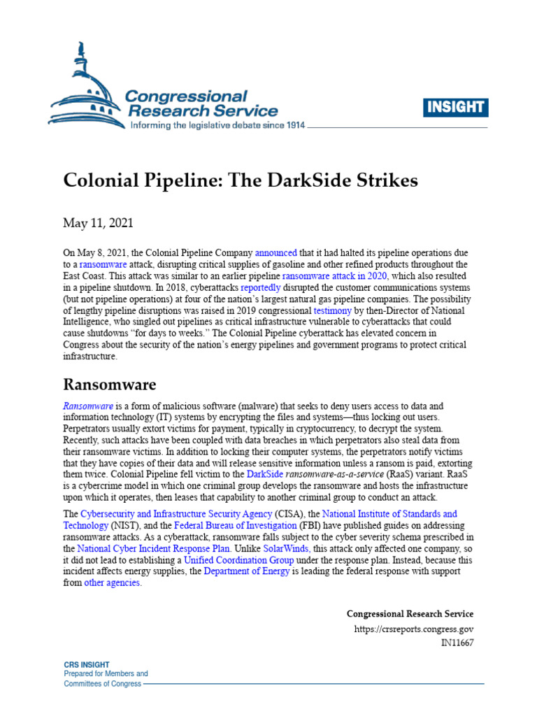 Colonial Pipeline: The DarkSide Strikes | PDF | Ransomware | Computer ...