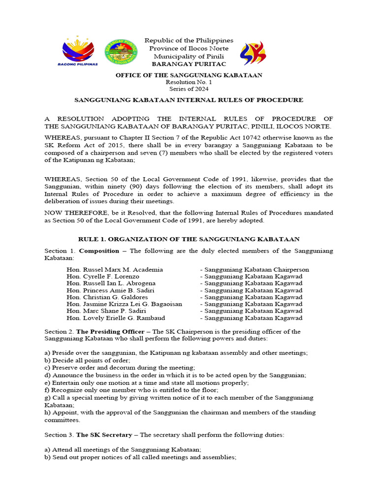 Resolution No. 1 Series of 2024 | PDF | Quorum | Parliamentary Procedure