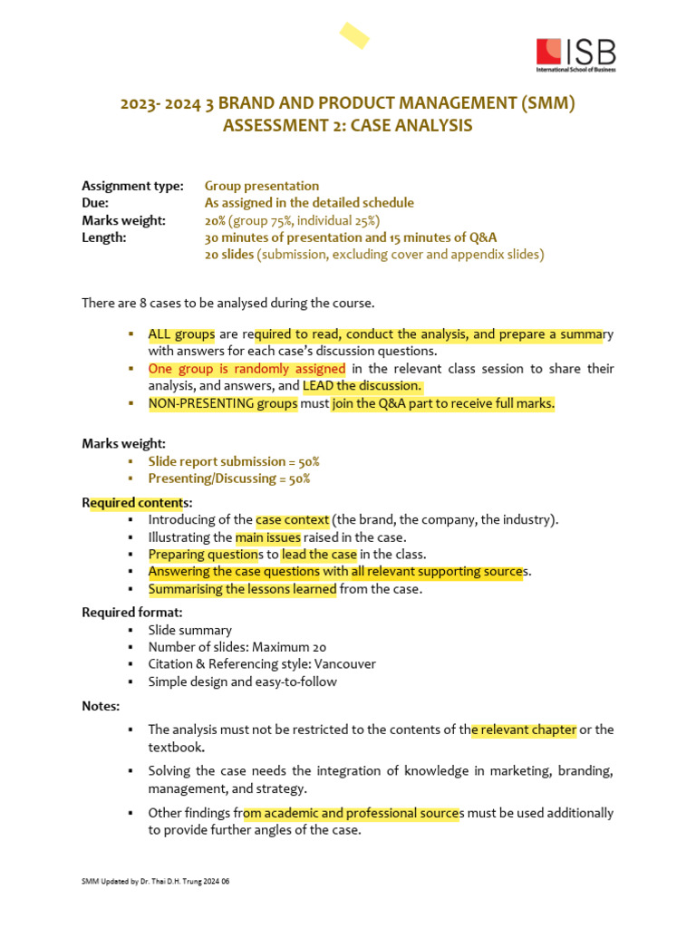 Isb SMM I Assignment 2 S3 2023-2024 | PDF | Brand | Strategic Management