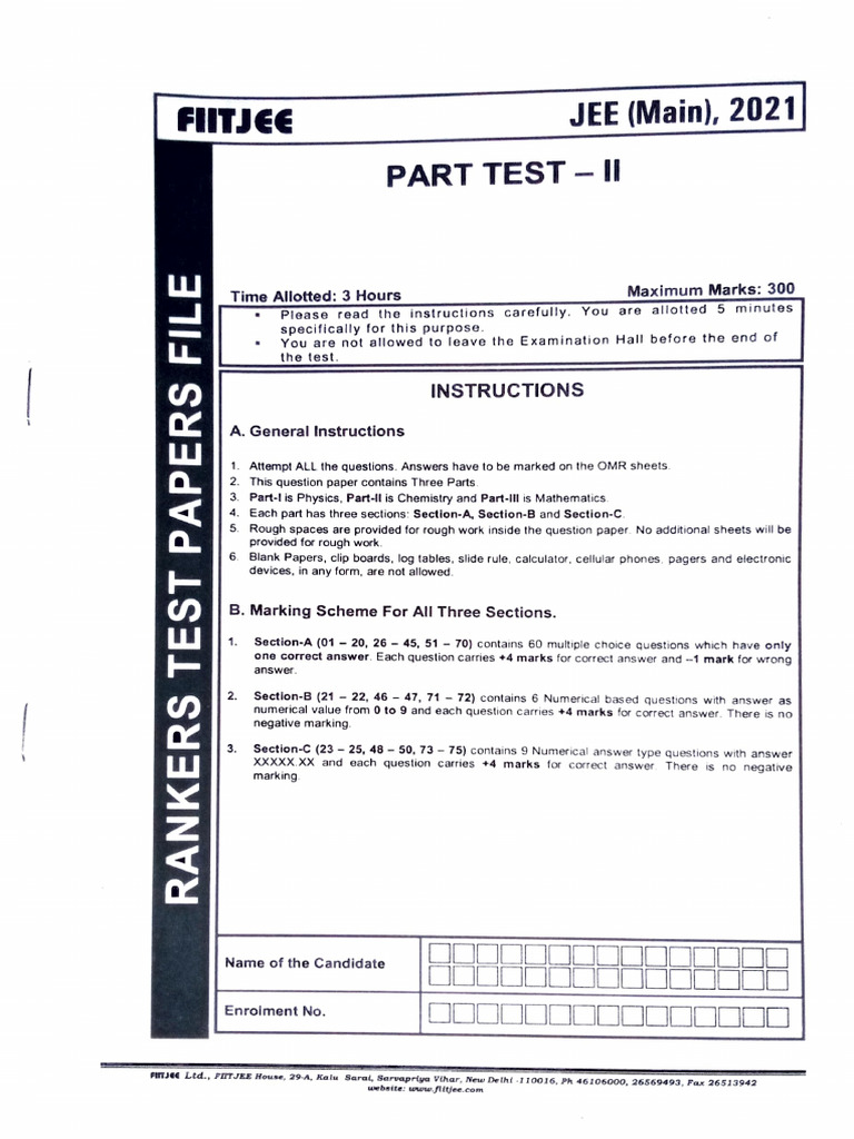 JEE MAIN PART TEST-2 (With Solutions) | PDF