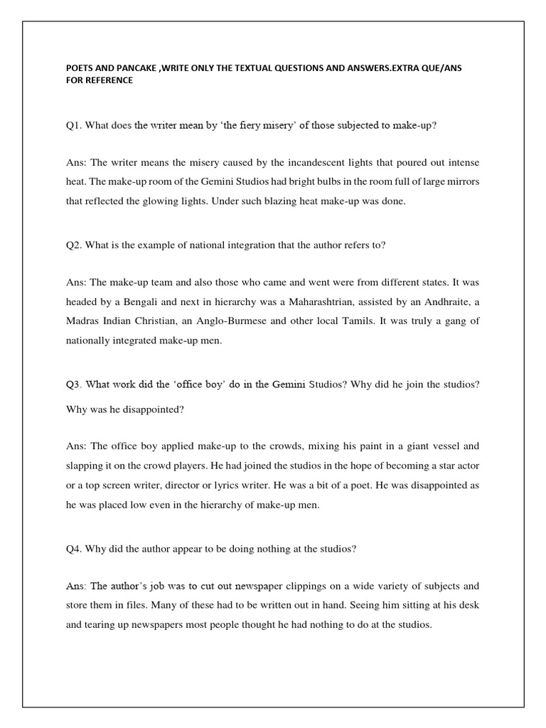 Poets and Pancake Questions and Answers | PDF | Poetry
