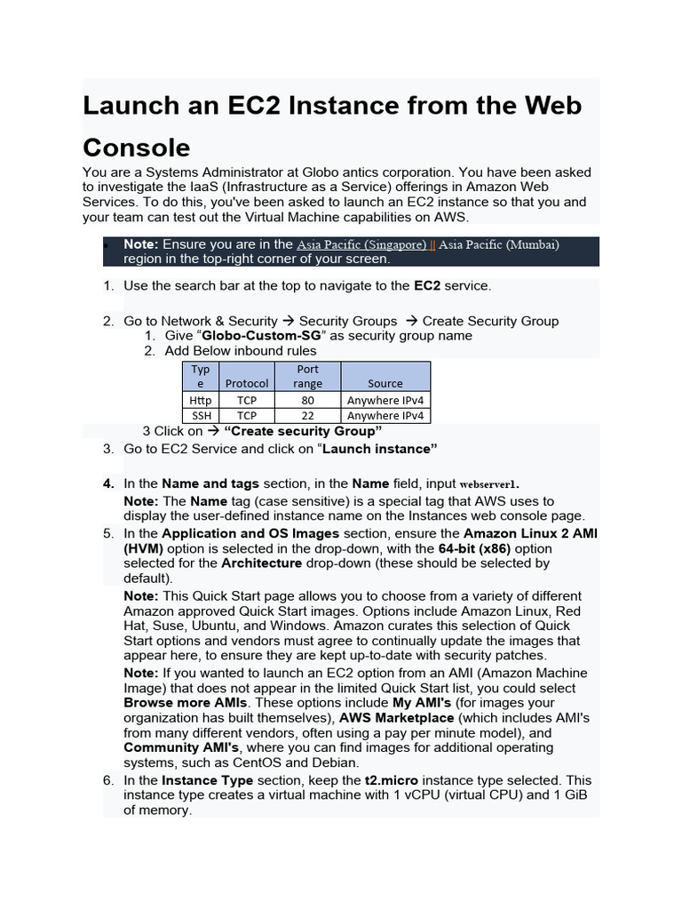 1 Launch An EC2 Instance From The Web Console | PDF | World Wide Web ...