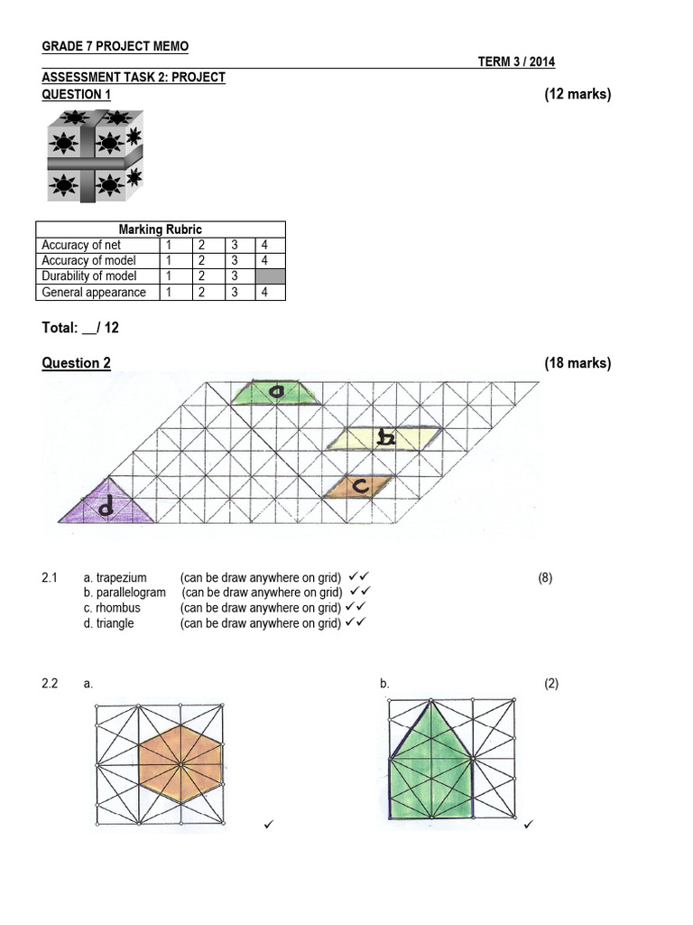 Grade 7 Term 3 Maths Project Memo | PDF | Shape | Geometry
