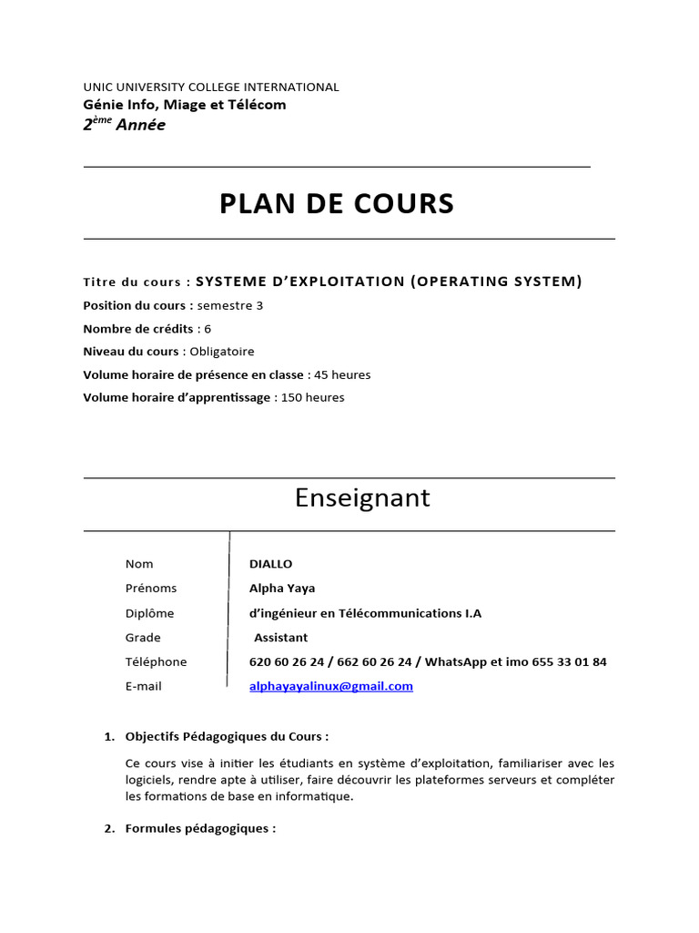 Cours Système d'Exploitation UNIC | PDF | Système d'exploitation | Linux