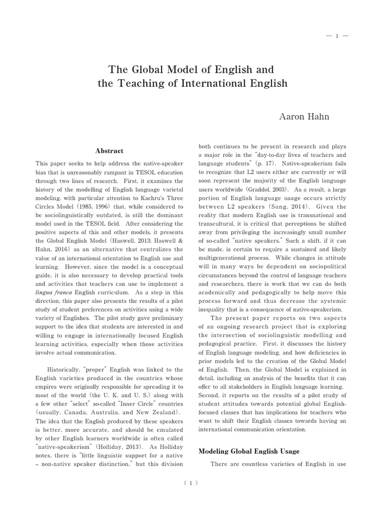 The Global Model of English and The Teaching of International English ...