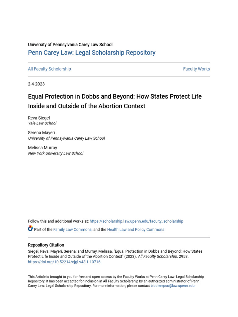 Equal Protection in Dobbs and Beyond - How States Protect Life Ins Reva ...