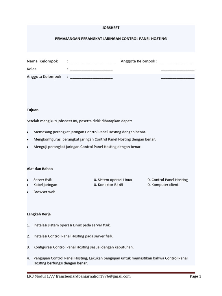 Jobsheet - Control Panel Hosting | PDF