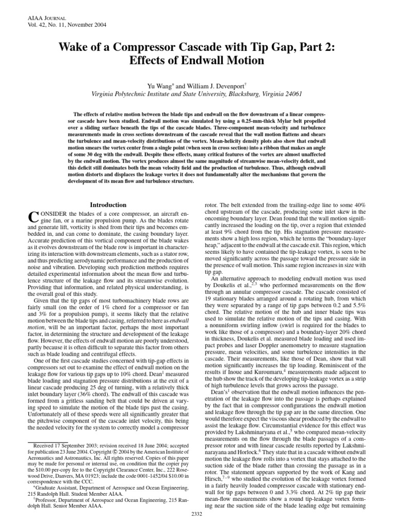 2004 美国 Wake of a Compressor Cascade with Tip Gap Part 2 Effects of ...