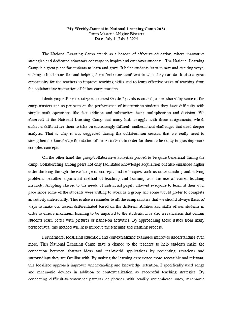 National Learning Camp 2024 Insights | PDF | Learning | Reading ...