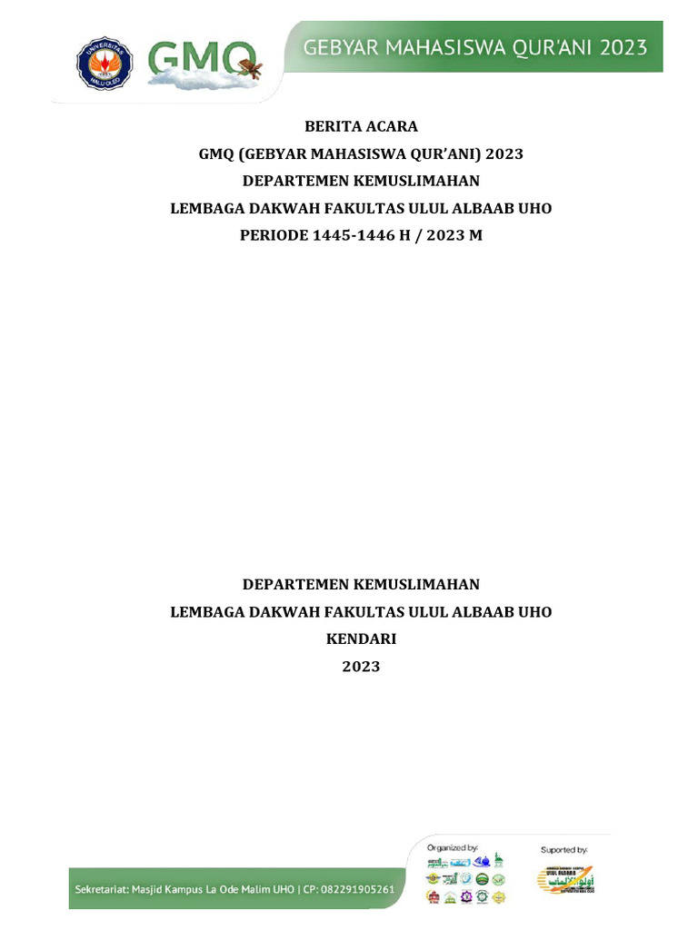 Laporan Kegiatan GMQ 2023 UHO | PDF