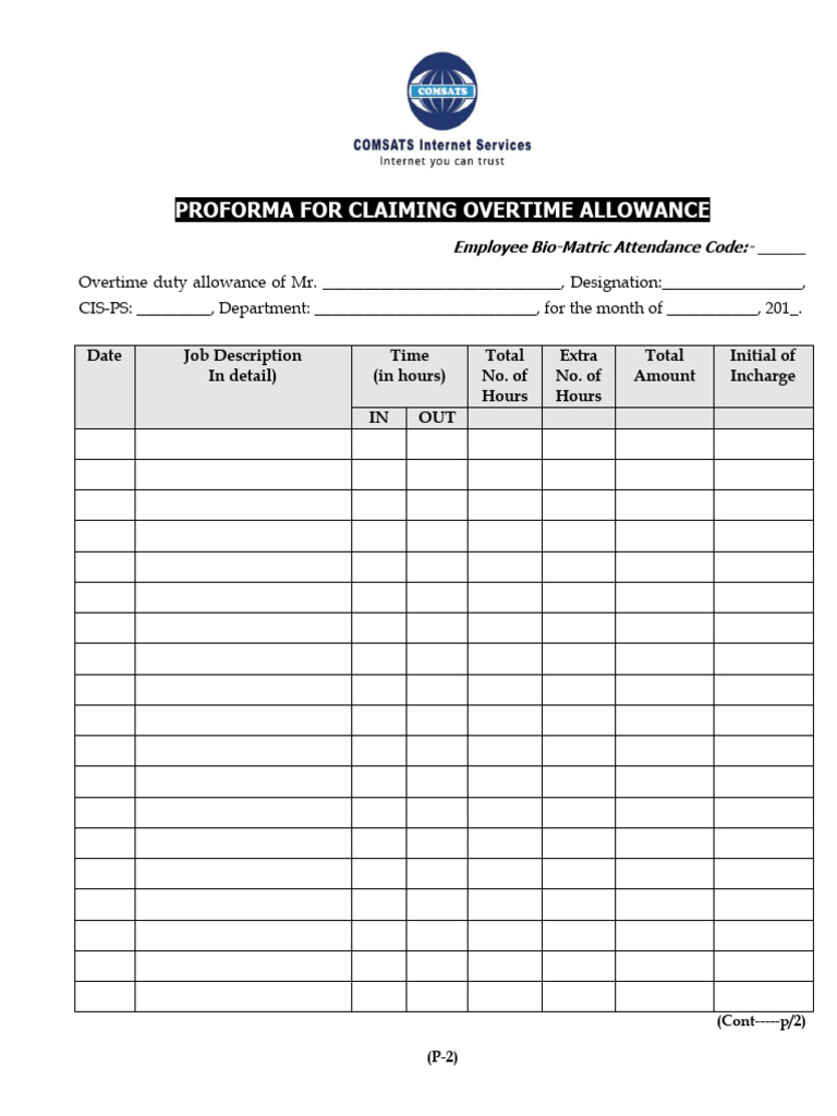 Overtime Form, CIS All Employees (1 To 15) (Fresh) | PDF