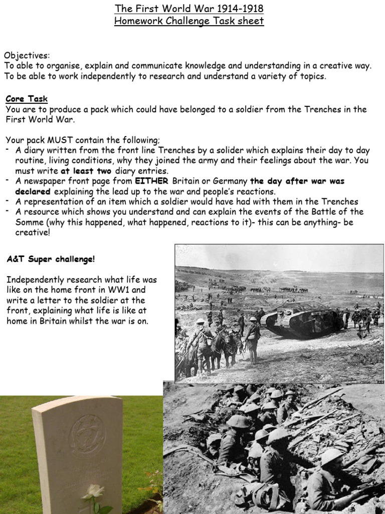 Year Eight Homework Challenge WW1 1 2 | PDF | World War I | Trench Warfare