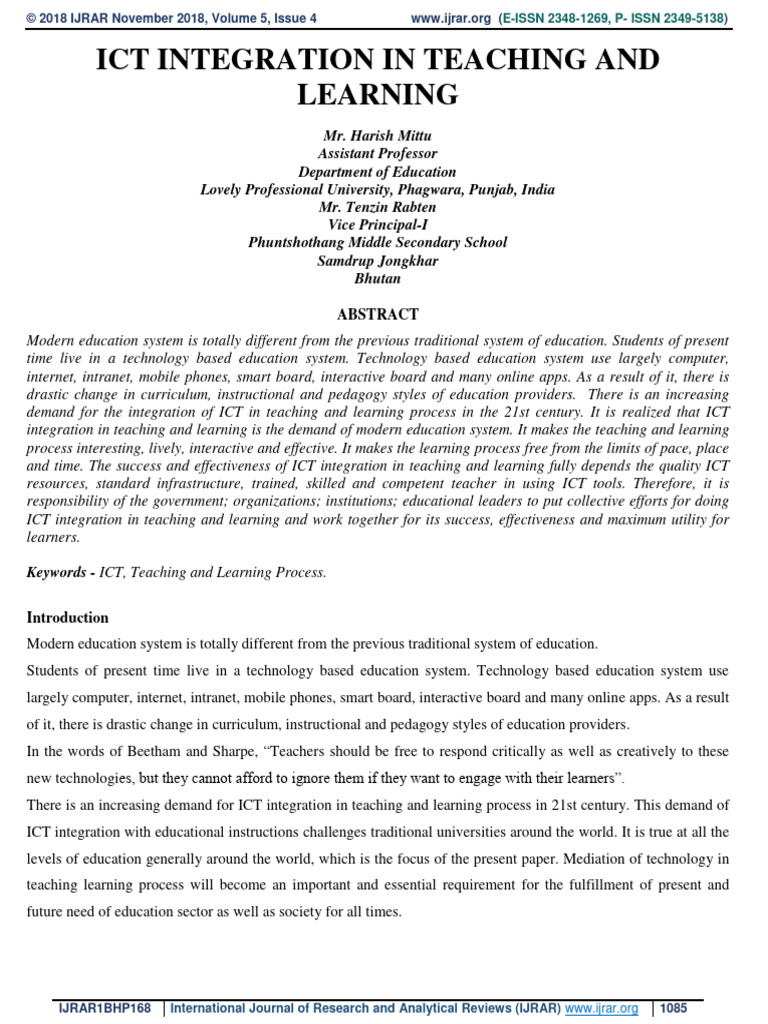 Publication On ICT Integrating in Teaching | PDF | Educational Technology | Learning