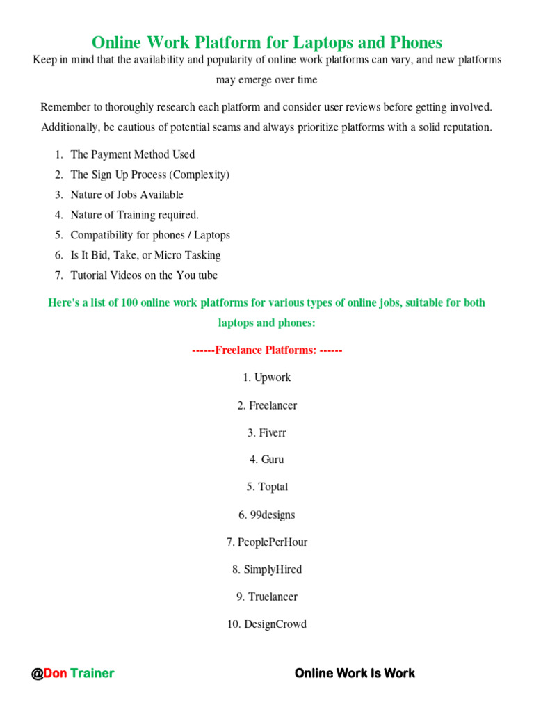 100 More Online Work Platforms | PDF | Cyberspace | Computing