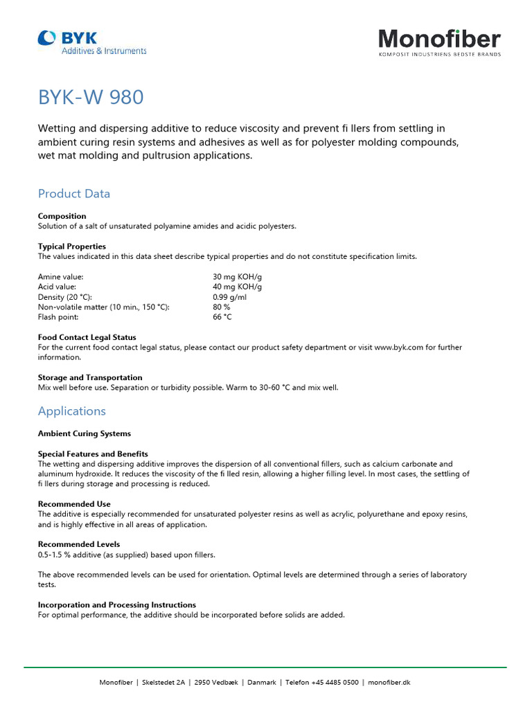 BYK-W 980 Anti-Sedimentation Additive | PDF | Epoxy | Polyurethane