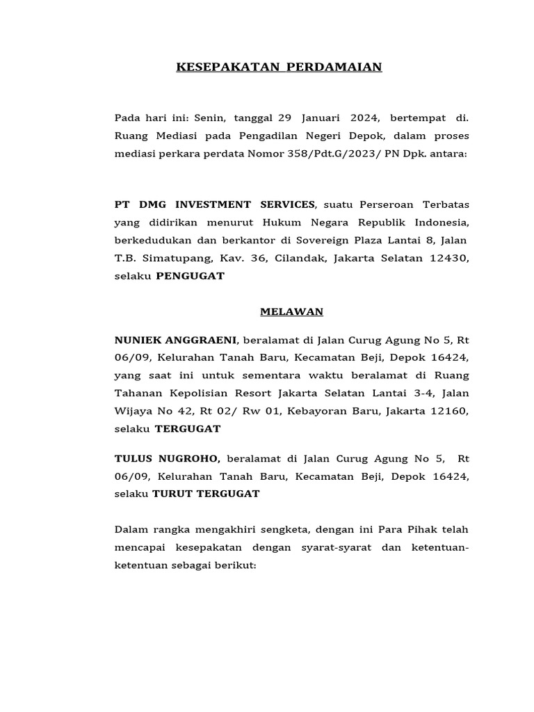 Kesepakatan Nuniek DMG | PDF